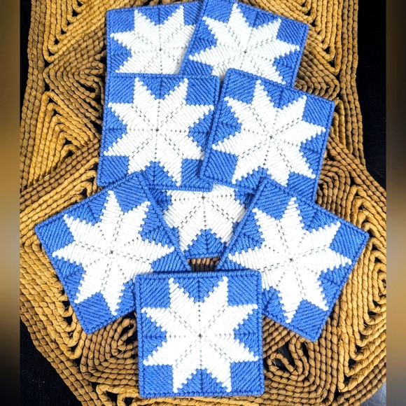 Accents | Vintage Blue And White Cross Stitch Coasters With 8 Point ...